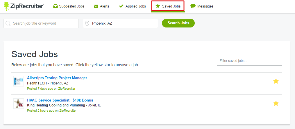 How can I see all my saved jobs?