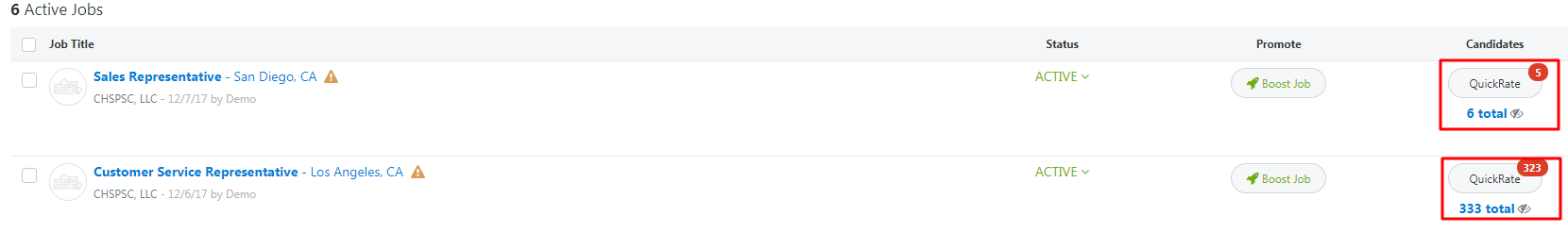 How do I use QuickRate to review my candidates?