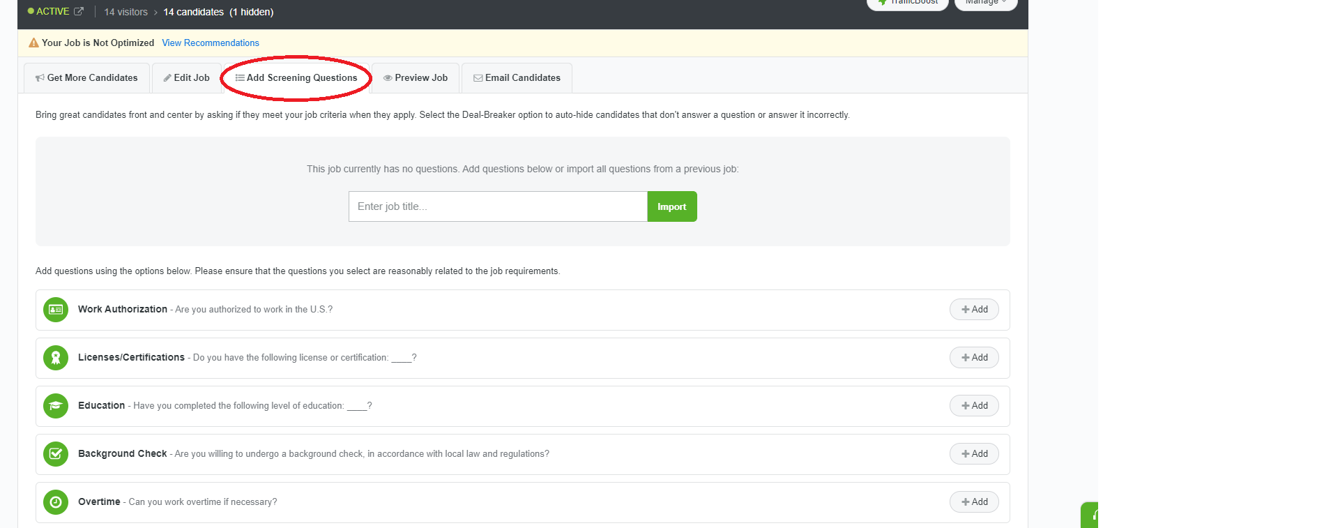 How do I add Screening Questions?