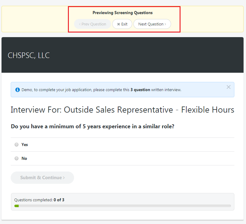 How to do I preview Screening Questions